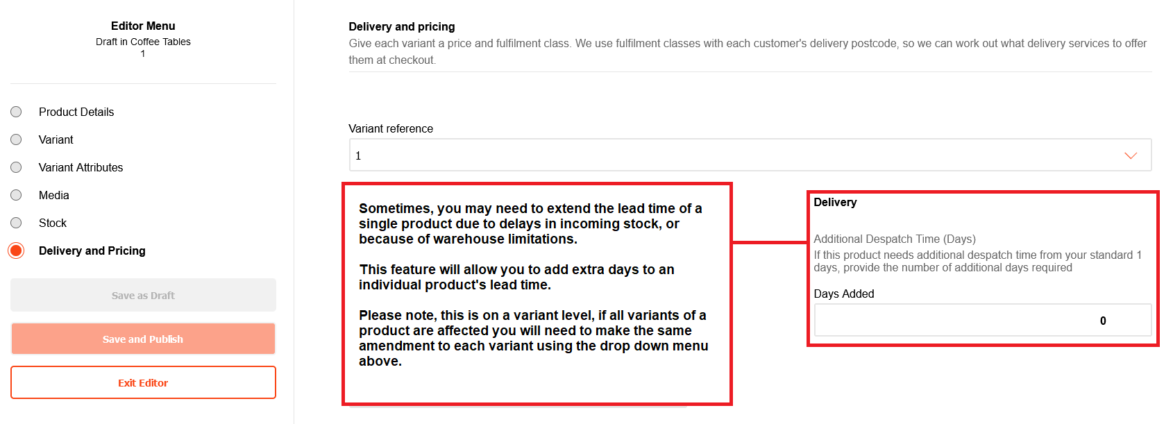 Individual Product Dispatch/Lead Times – The Range
